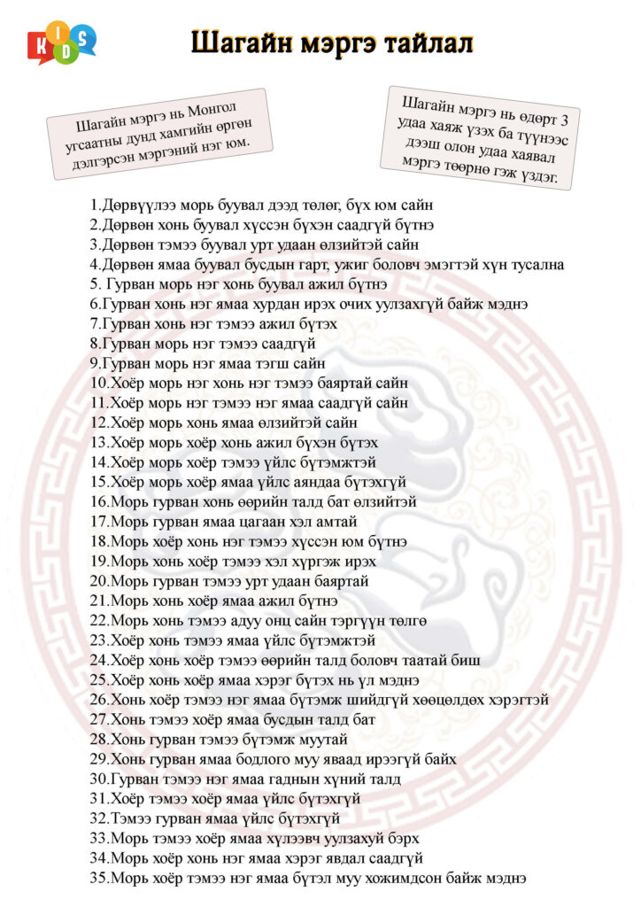 Шагайн мэргэ | 4 бэрхийн шагайн мэргэ - Хүүхдийн Тоглоом